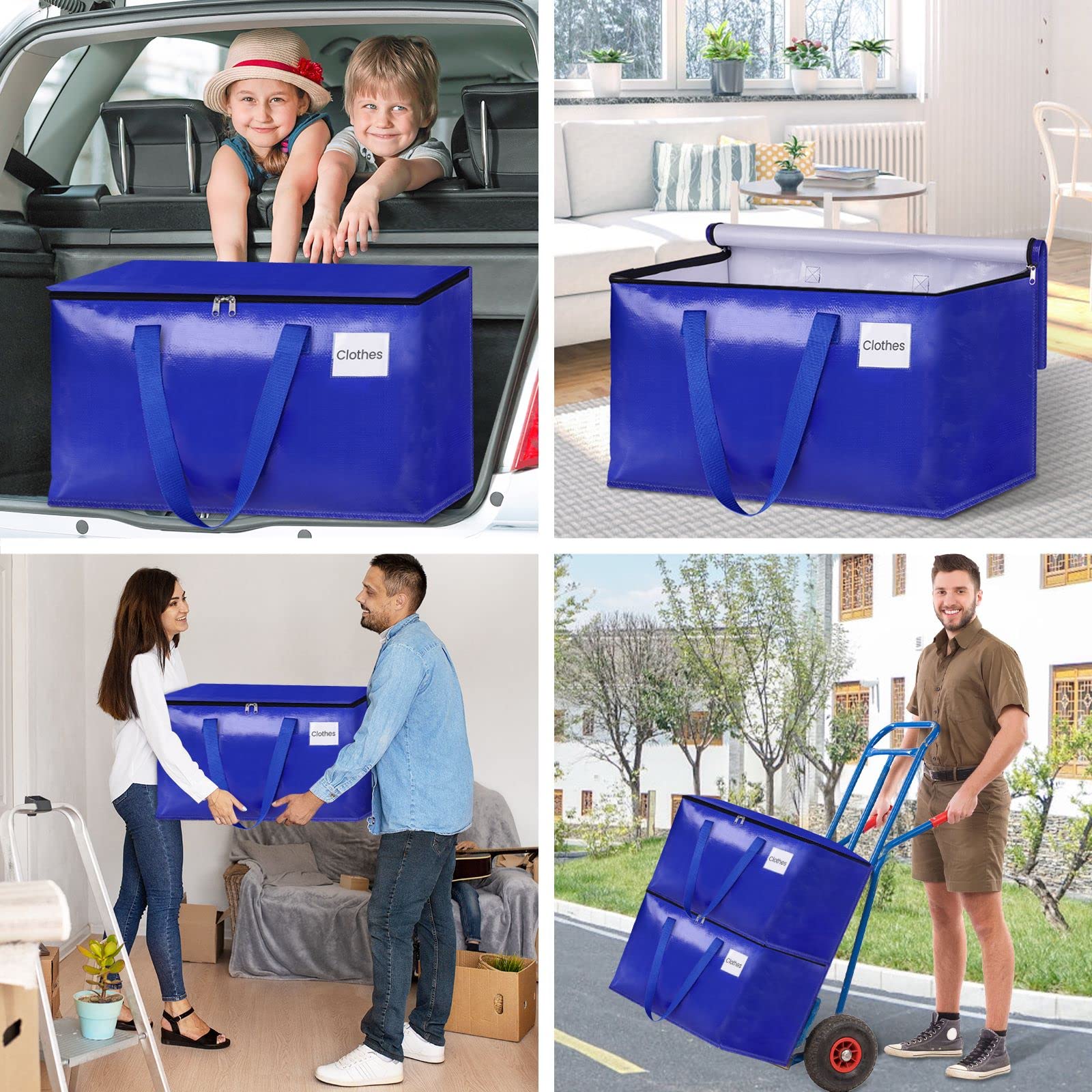 EpicTotes Moving Bags, Storage Bags with Sturdy Handles and Heavy Duty Zippers, Storage Totes for Space Saving, Moving & Storage, Collapsible Moving Supplies(100L, 6-Pack, Blue)