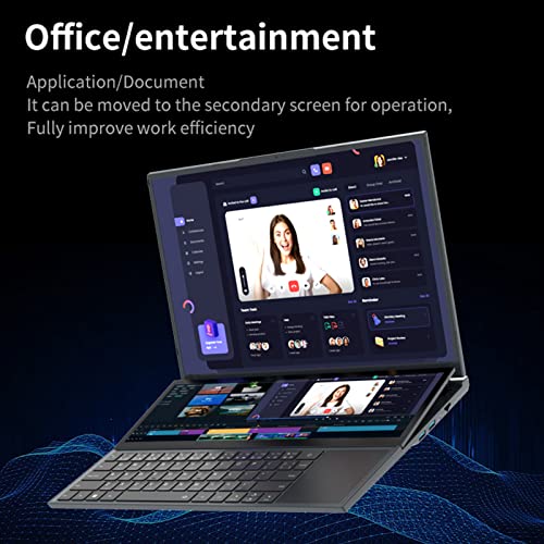Dpofirs Dual Screen Laptop 16in, 14 Inch HD Touchscreen Laptop, 16GB RAM, 1TB SSD, for Core I7 Processor, Dual GPU Slots, WIFI6, BT, Notebook Laptop for Game, Office (US Plug)