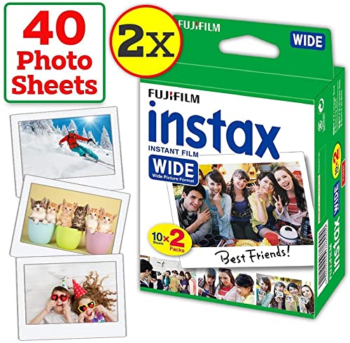 Fujifilm Instax Wide Instant Film (2 Packs, 40 Sheets) 5 Plastic Desk Frames + 60 Sticker Frames + 1 Pack Corner Stickers