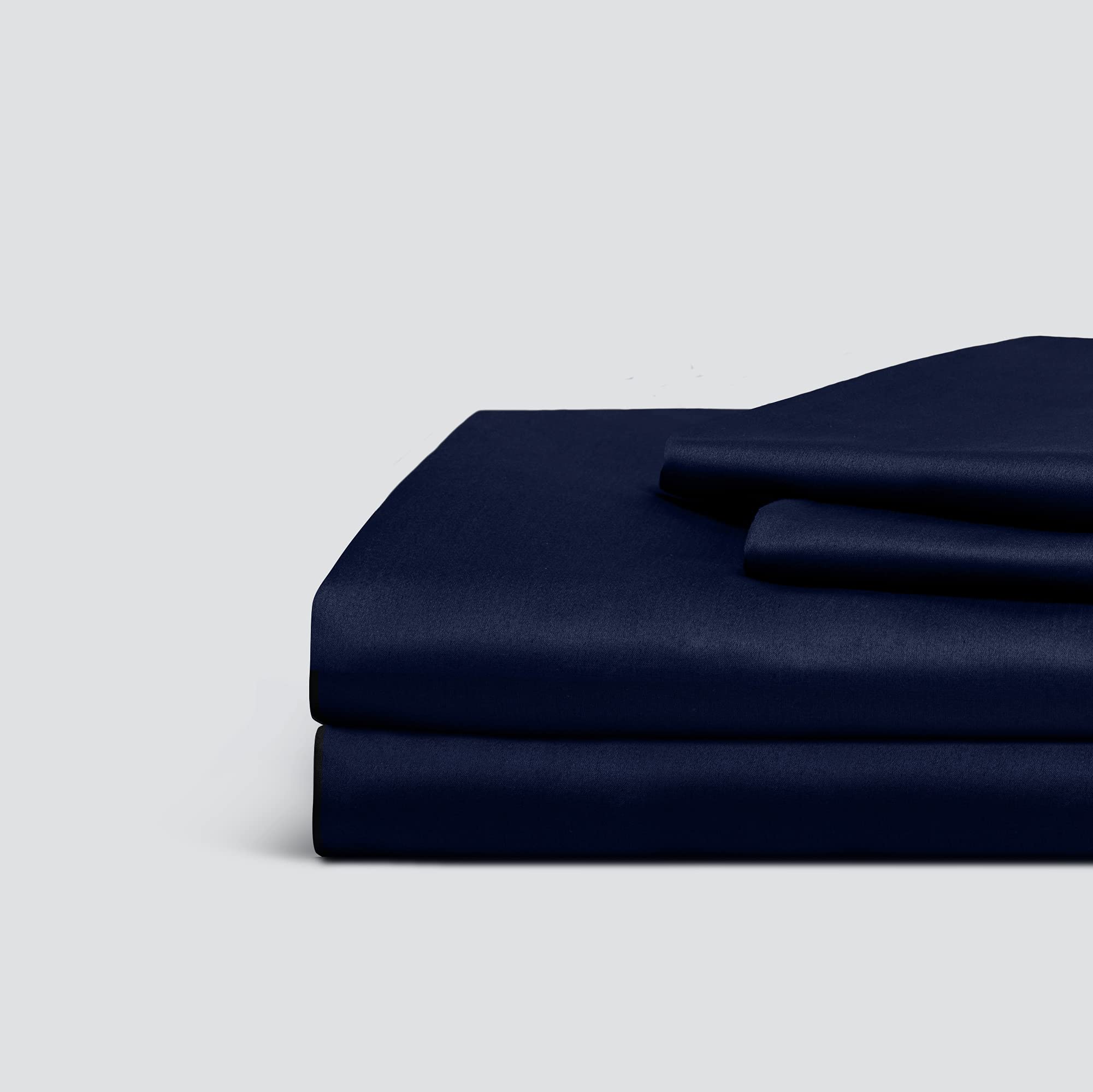 Everspread 300 Thread Count Cotton Bed Sheets (4 Piece Sheet Set) - Queen Size, Navy Blue. 100% Natural Long Staple Cotton Bedding, Ultra-Soft & Silky Sateen Weave. Fits Mattress up to 16 inches