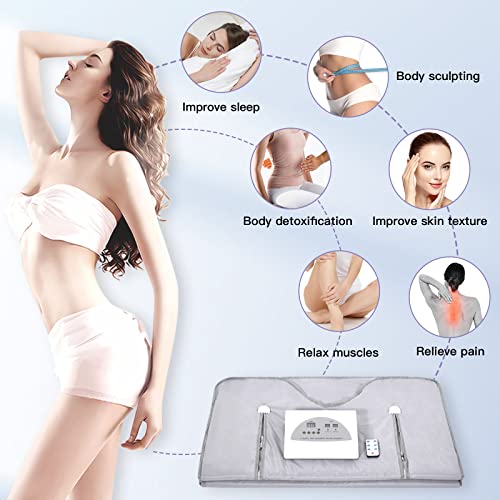 Juilsioa Infrared Sauna Blanket for Fitness and Detox Anti Aging, Length 71" with Remote Control, 2 Zone Temperature Control, Quick Sweating Professional Body Sculpting Home Sauna