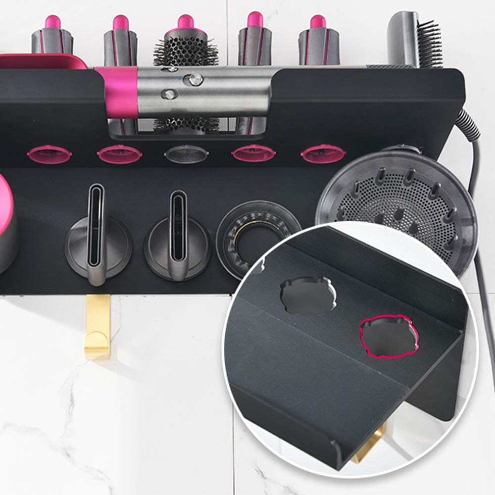 Floatant Wall Mount Holder Adhesive for Dyson Airwrap Styler Supersonic Hair Dryer, Nail-Free or Perforat to Install, Organizer Storage Rack with Hooks Steel Rings for Curling Barrels Brushes