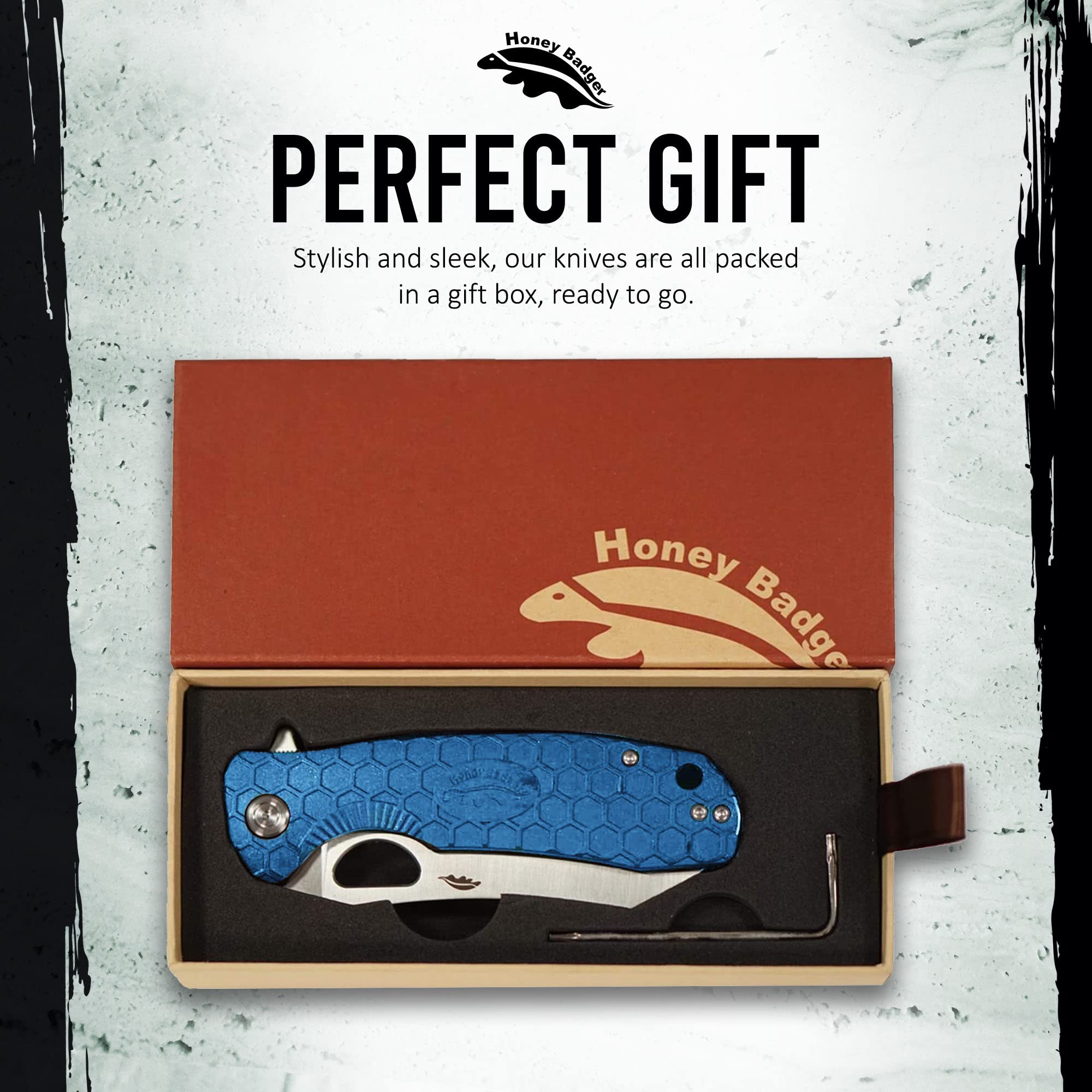 Western Active Honey Badger Wharncleaver Pocket Knife, Steel Blade Everyday Carry Knife, Pocket Knife, Tactical Knife and Folding Knife with Deep Carry Pocket Clip - (Medium Blue HB1041)