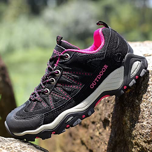 HARMOX Women's Men's Hiking Boot Slip Resistant Hiking Boots Women Lightweight Black