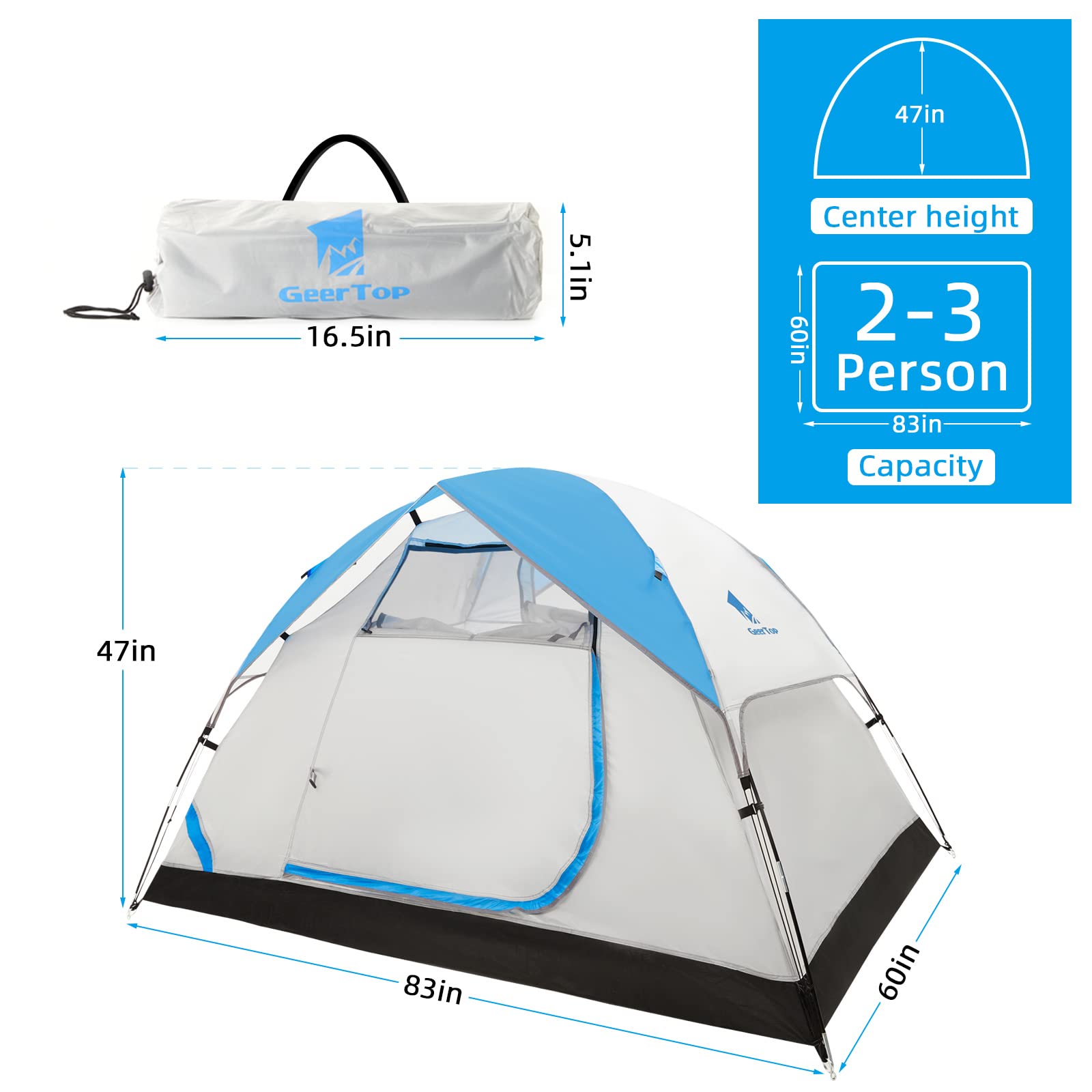 GEERTOP Portable 2 Person Tent for Camping Outdoor Dome Tent with Removable Rain Fly for Backpacking Hiking Camp Travel - Easy Setup