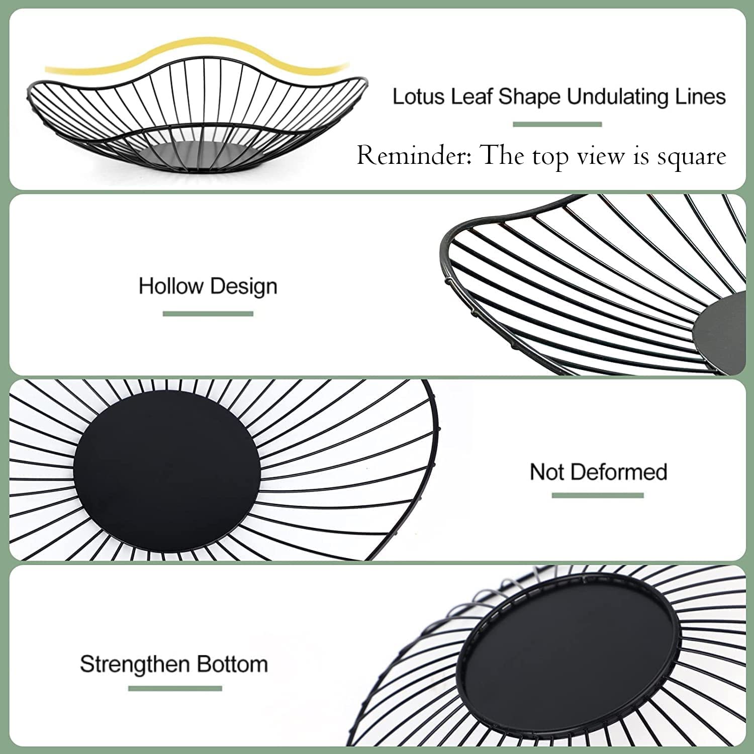 Fodayuse 2 Pcs Flat Modern Fruit Bowl, Fruit Holder for Fruit and Vegetable Storage, Minimalism Wire Fruit Bowls for Kitchen Counter, Home Decor, Countertop, Table Centerpiece, Black