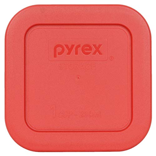 Pyrex 8701-PC 1 Cup Red Square Plastic Food Storage Lid, Made in USA - 4 Pack