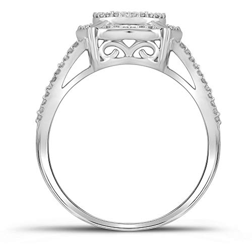 FB Jewels 10K White Gold Womens Round Diamond Cluster Bridal Wedding Engagement Ring Band Set 1/2 Cttw Size 7