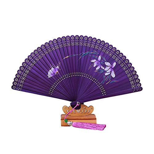 Folding Hand Fan Chinese Style All-Bamboo Fan, Ancient Style Folding Fan, Female Dance Classical, Hollow Small Tassel Portable Fan Handheld Folding Fan (Color : C)