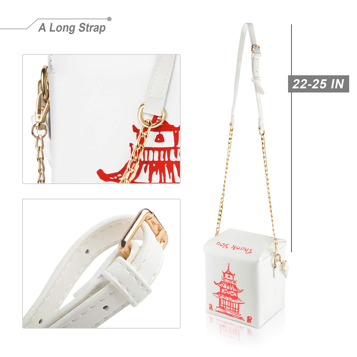 Fashion Crossbody Shoulder Bag, i5 Chinese Takeout Box Purse with Comfortable Chain Strap (white-red1)