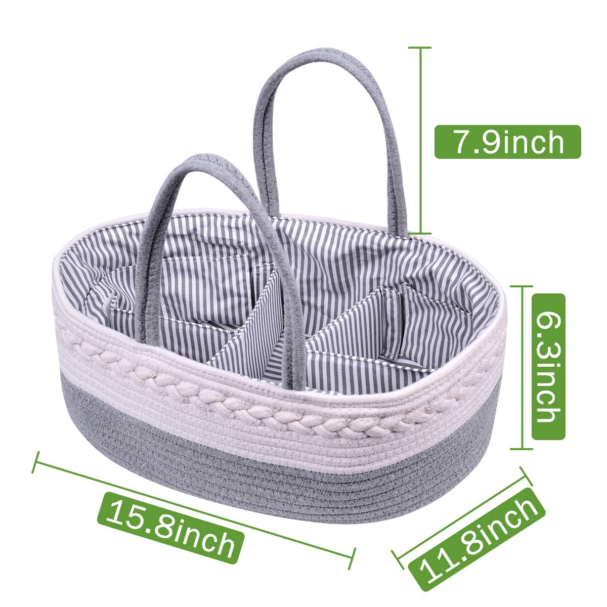 G.CORE Baby Diaper Caddy Organizer, Rope Nursery Storage Basket with Removable Division Inserts, 6 Grids 8 Pouches, for Baby Boy or Girl Shower Newborn Essential Gift Basket Bag - Large