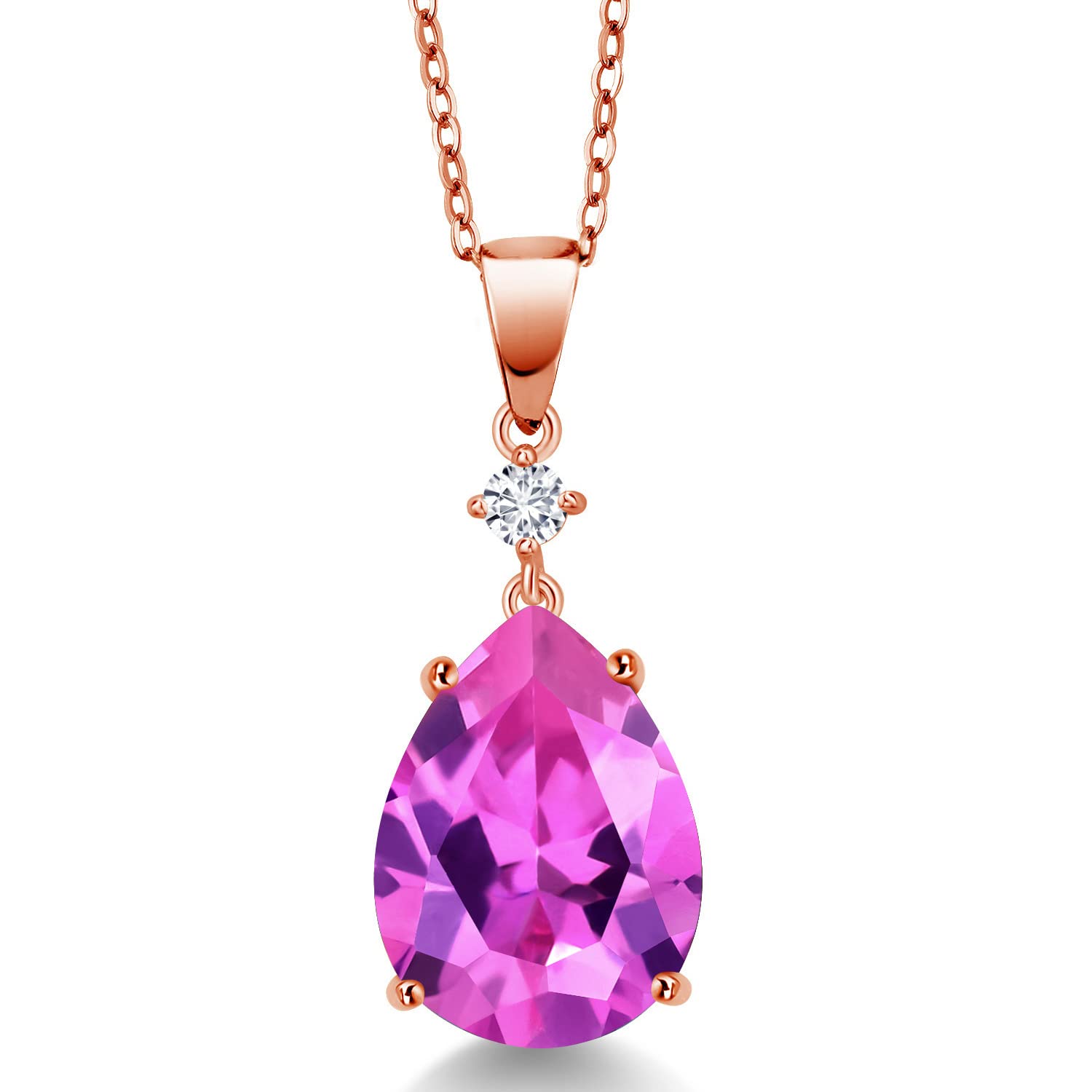 Gem Stone King 925 Sterling Silver Gemstone Birthstone and White Lab Grown Diamond Teardrop Pendant Necklace For Women | Pear Shape 16X12MM | with 18 Inch Chain