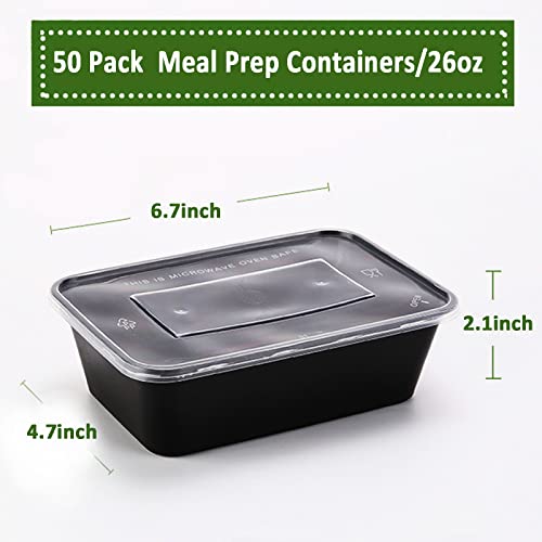 MORDEN MS 50-Pack Meal Prep Containers With Lids Reusable To-Go Food Containers Plastic Bento Boxes Food Storage Lunch Box, Microwave/Freezer/Dishwasher Safe, 1 Compartment, BPA-Free, 750ML/26 OZ