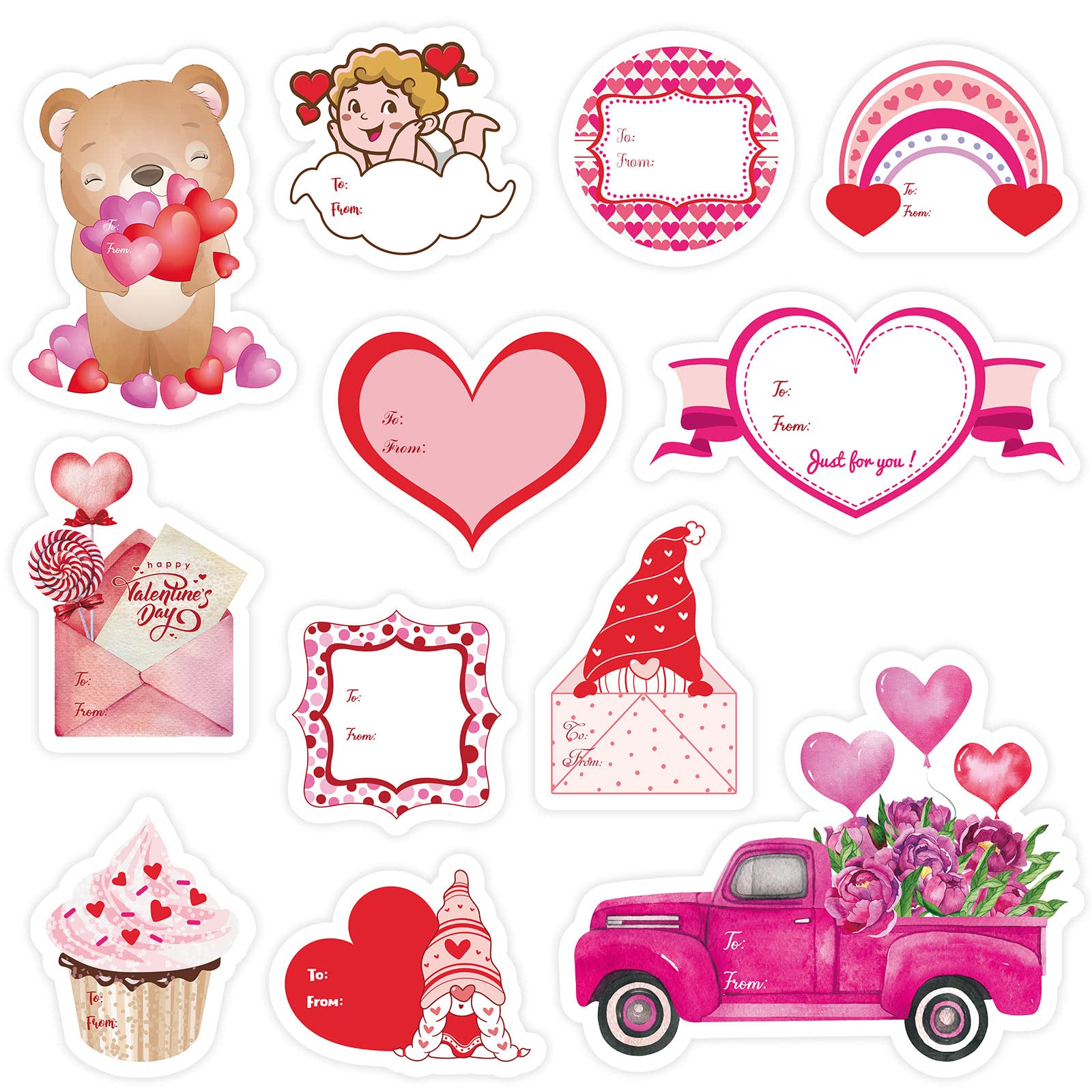 Whaline 180 Pieces Valentines Day Gift Stickers Decorative Present Labels Gift Name Tag Stickers in 12 Designs for Valentine's Day Classroom Gift Wrapping Cards Envelope Sealing Decorations