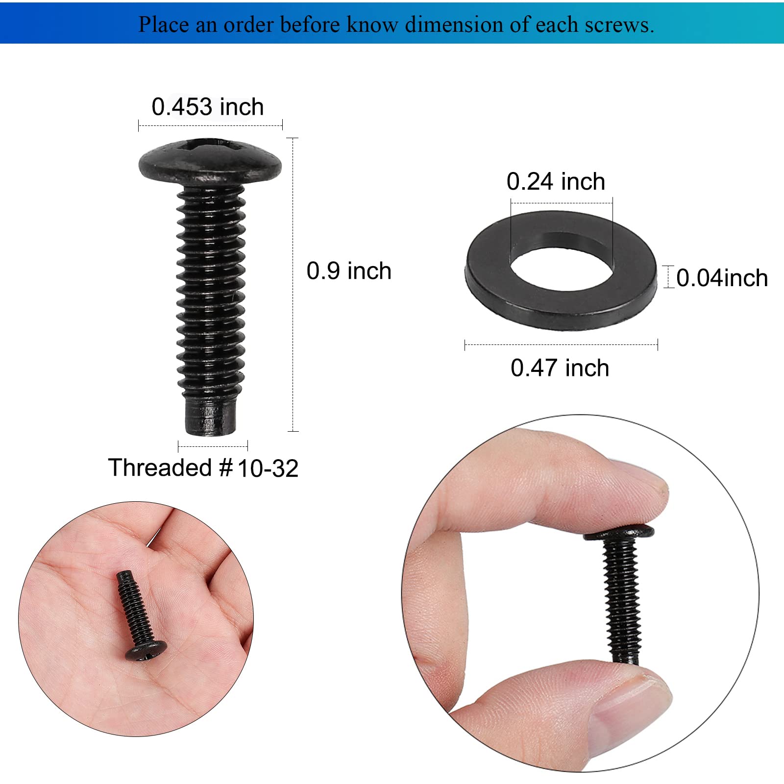 HanTof 10/32 Rack Screws and Nylon Washers,60 Sets Rack Mount Screws for Recording Studios,Audio and Network Equipment Server Rack Rails,Enclosure and Cabinets.Carbon Steel,Rust Resistant Black Zinc.