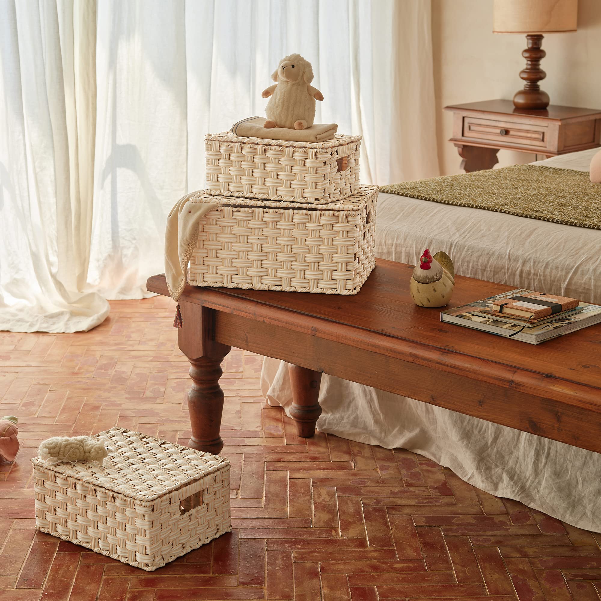 GRANNY SAYS Bundle of 3-Pack Wicker Baskets for Storage & 2-Pack Wicker Shelf Baskets
