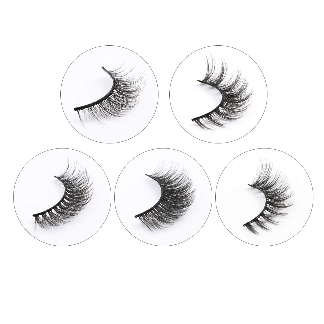 EMEDA 3D Natural False Lashes with Glue 5 Pairs Fluffy False Cat Eye Lashes Multipack Thick and Long False Eyelashes With Glue Strip Fake Lashes With Applicator False Lashes Kit