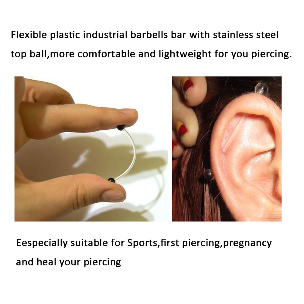 FECTAS 14G Industrial Barbells Cartilage Piercing Flexible Bar Helix-Conch Piercing Bar 6PCS 1 1/2in(38mm) 6PCS