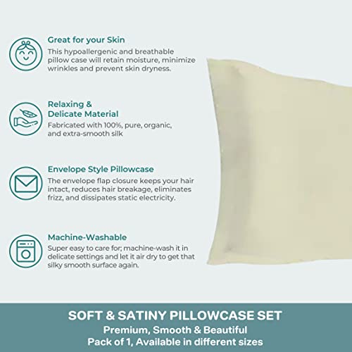 Spasilk Pure Silk Pillowcase, Charmeuse Silk Pillowcase, Hypoallergenic Pillowcase, King Sized, Ivory