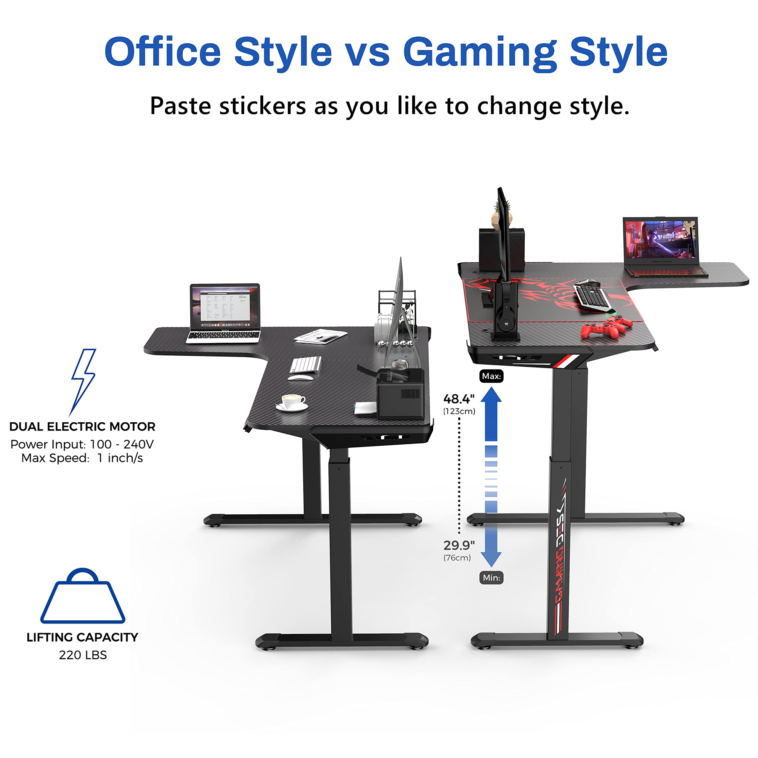 EUREKA ERGONOMIC L Shaped Standing Desk Left with Typhon Gaming Chair Red, 60 Inch Gaming Desk, Electric Height Adjustable Dual Motor, Rising Sit Stand Up Corner Desk for Computer Home Office