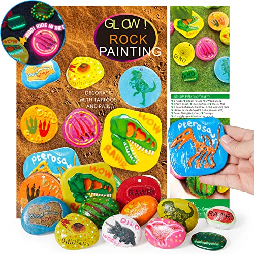 Rock Painting Kit for Kids, Glow in The Dark Arts & Crafts Gifts for Boys and Girls Ages 4-12, Kids Craft Kits Art Set, Creative Art Toys for Kids Age 4, 5, 6, 7, 8, 9, 10, 11,