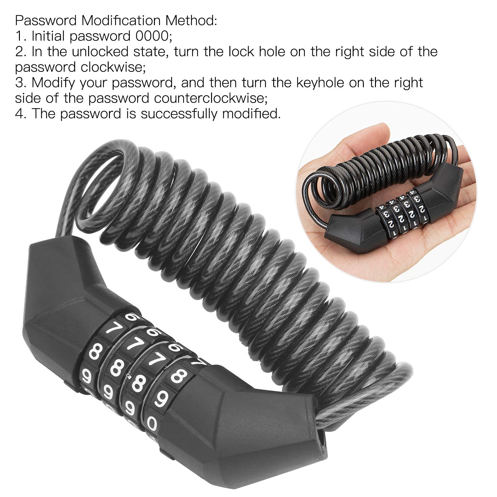 EVTSCAN 3.5in 4Digit Resettable Combination Coiling Bike Cable Lock,Anti-Theft Password High Security Lock for Motorcycle Bicycle Cycling