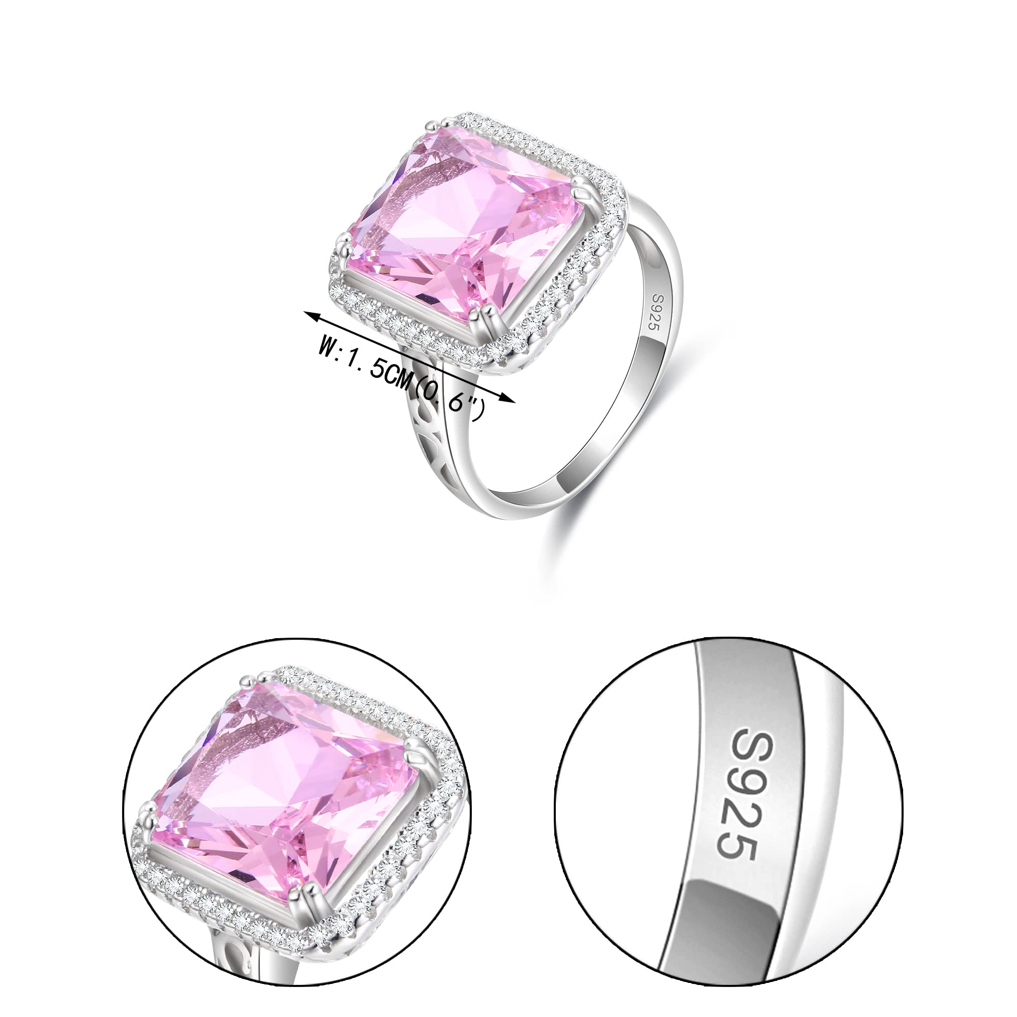 EVER FAITH S925 Sterling Silver 5 Carats Radiant Cut CZ Stunning Engagement Cocktail Ring Pink - Size 9