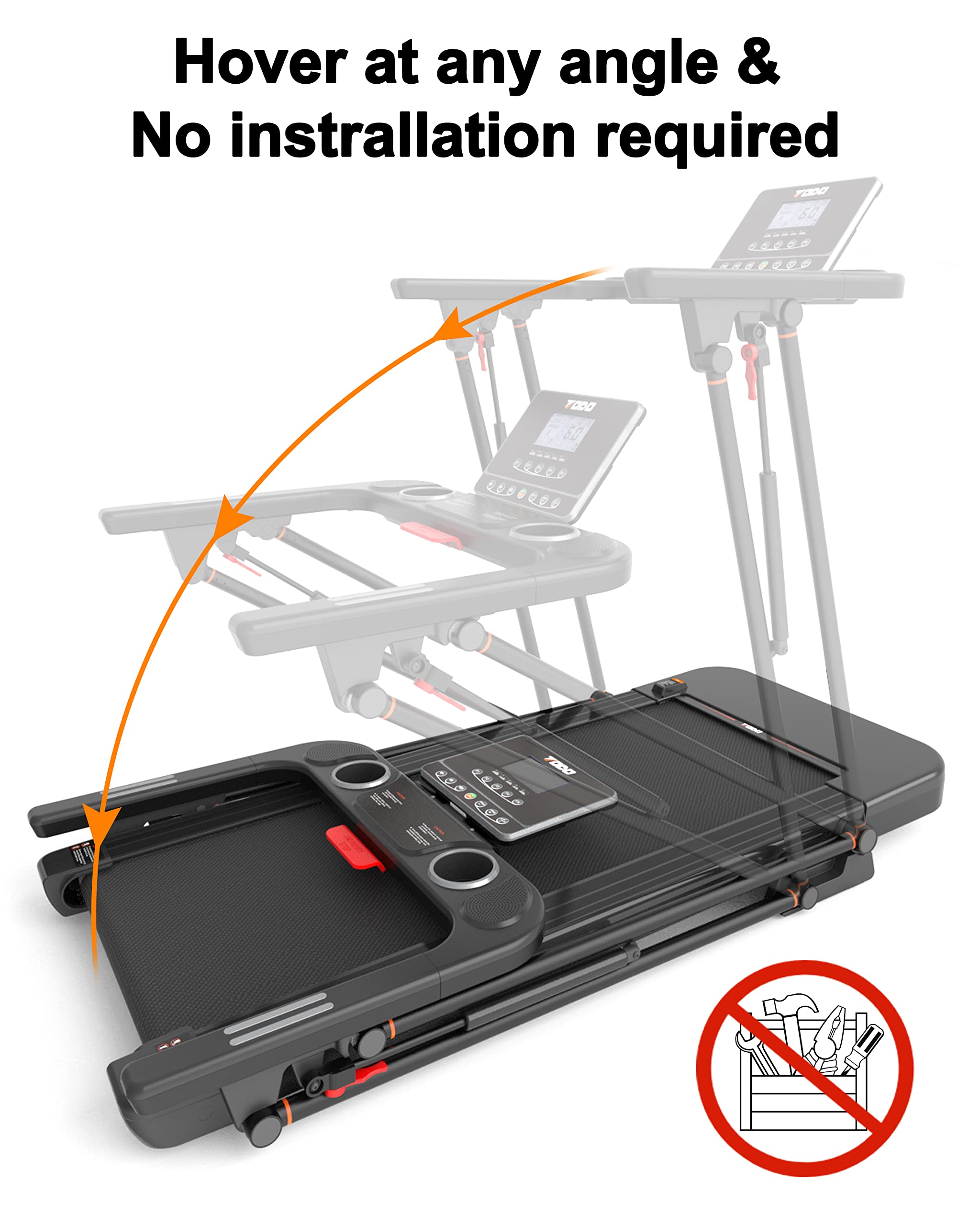 Folding Treadmill TODO 2.25HP Walking Running Portable Machine for Home and Office Install Free 265 lbs Capacity with Bluetooth Speaker