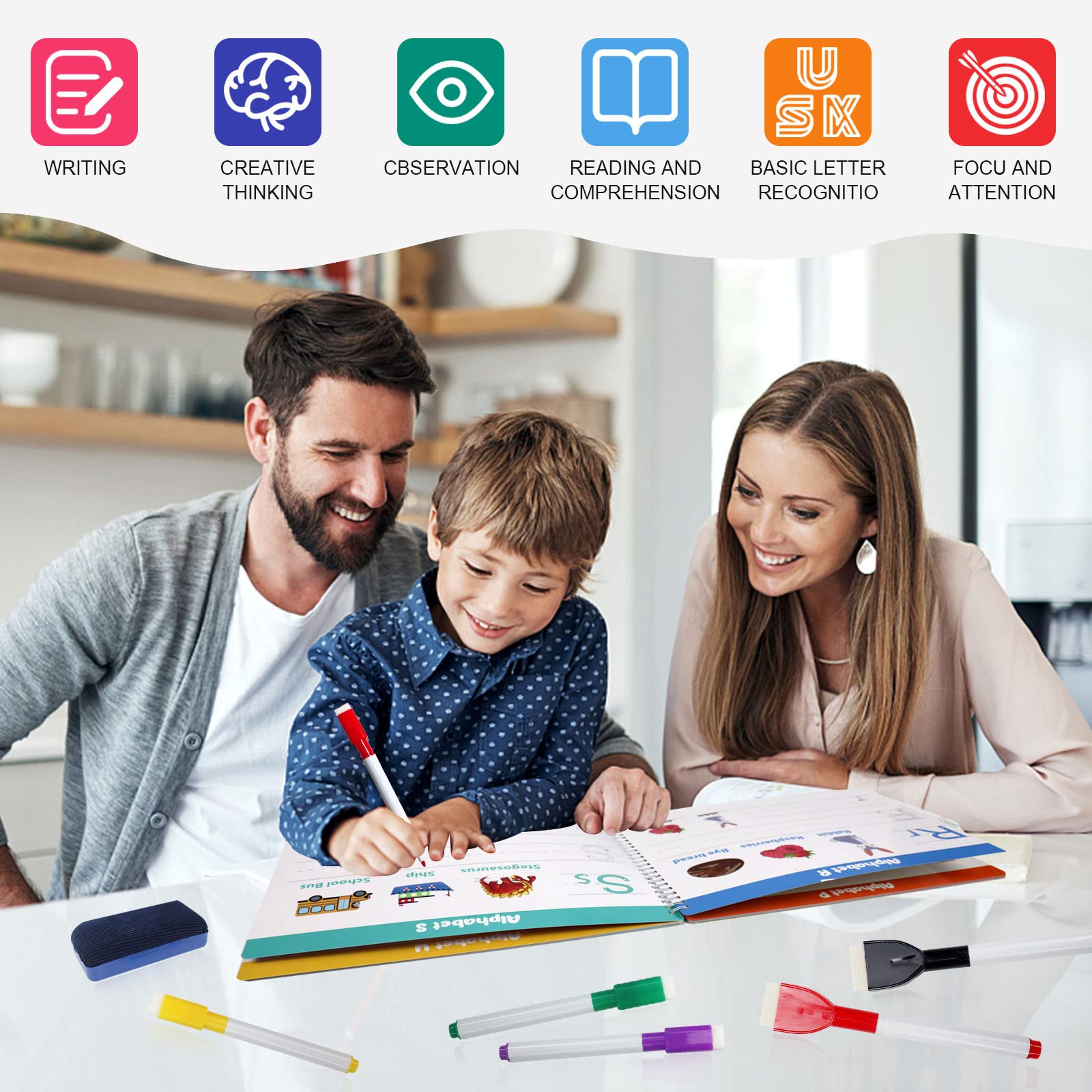 Gytera Handwriting Exercise Books for Kids, Preschool Learning Activities Educational Busy Toys, Autism Learning Materials Tracing Alphanumeric Shapes Writing Workbooks Develop fine Motor Skills
