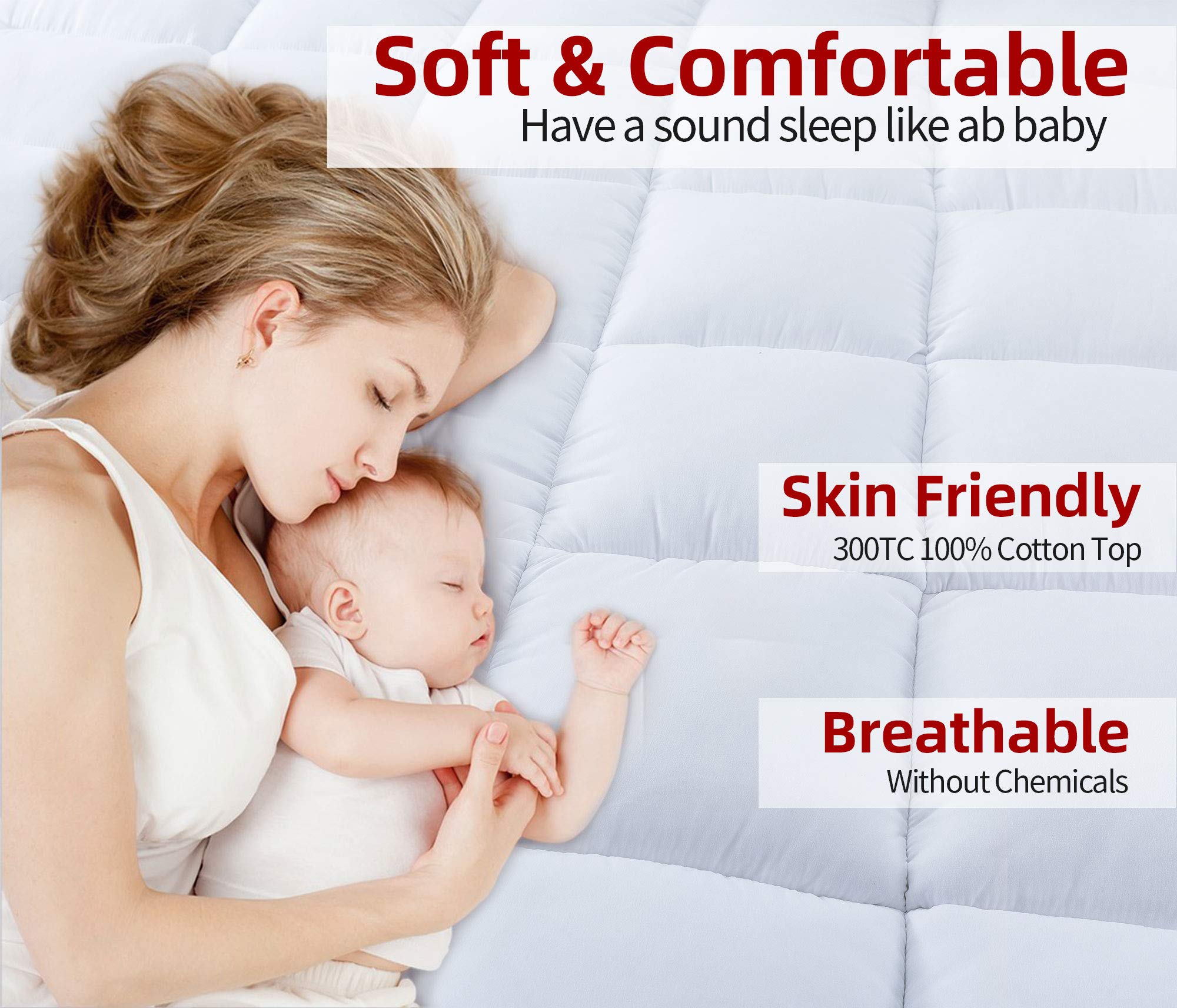 SUFUEE Mattress Topper Twin Size 2 inch Thick Down Alternative Quilted Mattress Cover Soft and Warm Mattress Pad for All Seasons