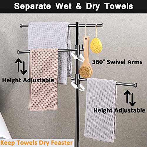 Sayayo Freestanding Towel Rack for Bathroom, 39 Inch Towel Holder for Bathroom Towel Stand Floor with 3 Adjustable Towel Bar, GunmetalÂ