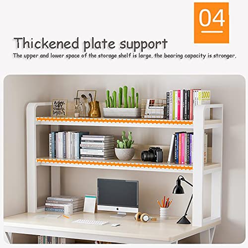 QQXX Computer Desk with Hutch and Bookshelf,47 inch Large PC Table with Metal Legs,Home Office Table Desk with Storage Shelves,Study Writing Workstation,Easy Assemble,White,31x20x29inch