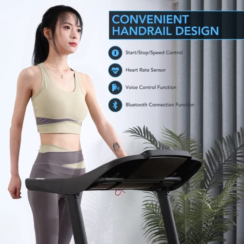 Folding Treadmill Voice Control Treadmills Electric Motorized Portable Running Machine 7.5MPH with Bluetooth Connection 220lbs Capacity Treadmill for Home Workout Exercise Running Walking