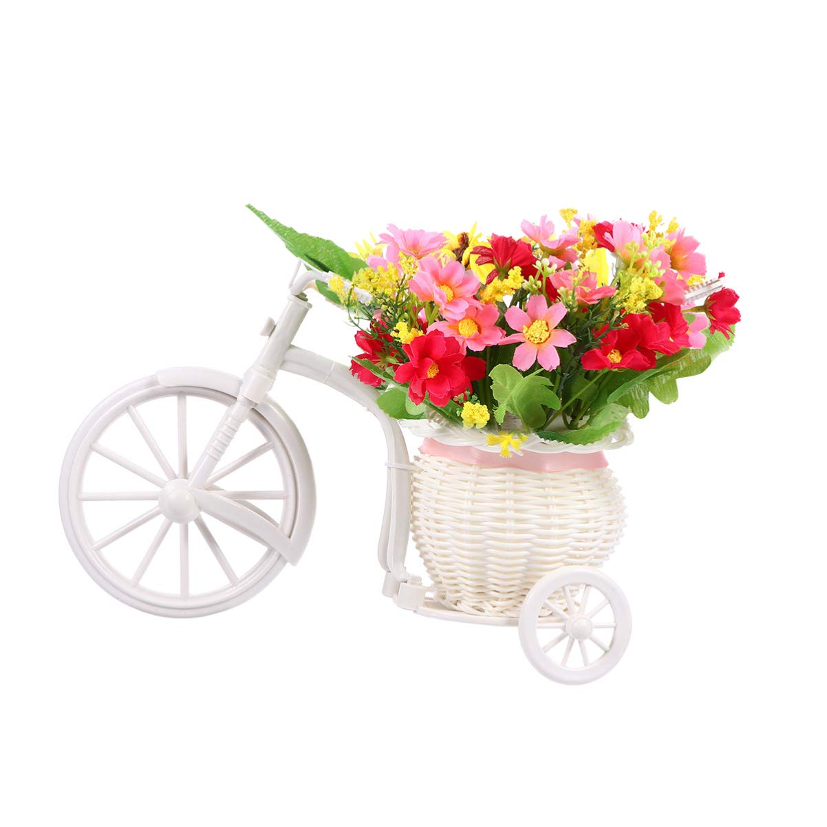 Garneck Artificial Daisy Flower Garden Silk Flower Baskets Bike Stand Mini Nostalgic Planter Bicycle for Home Wedding Decoration