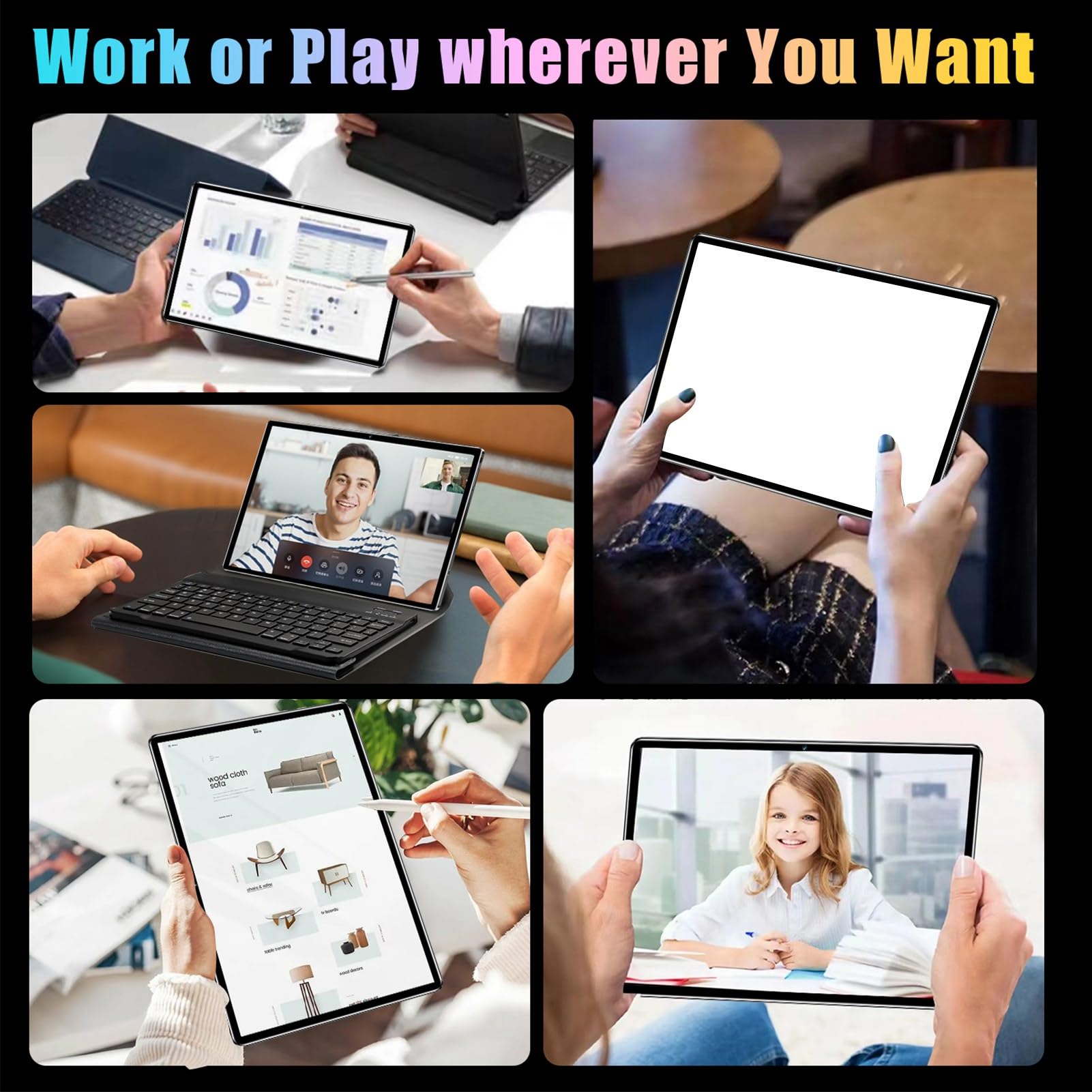 EBTOOLS 10.1In 2 in 1 Android Tablet, LCD FHD Touch Screen, 8GB RAM 256GB ROM Octa Core, 5G WiFi BT5.0, Support 4G Calling, 7000mAh, with Case Keyboard Mouse (US Plug)