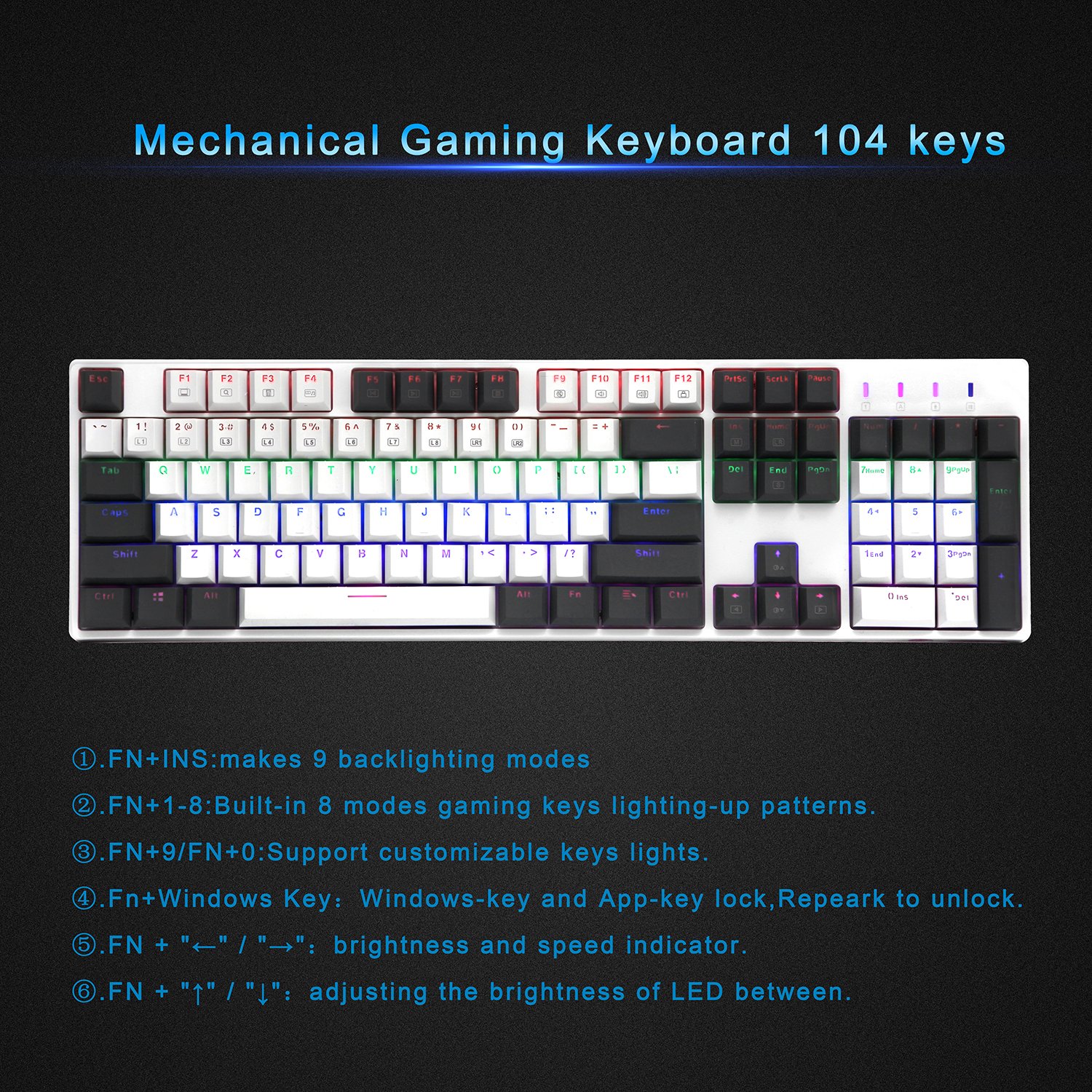 E-Yooso Mechanical Gaming Keyboard, PBT Special Edition, Multi-color LED Backlit USB Wired with Outemu Blue Switches