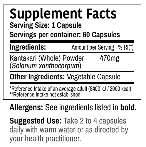 DR WAKDE'S Kantakari Capsules (Solanum xanthocarpum, 60 Veg Caps, Plant-Based Supplement, Ayurvedic Herb, All Natural, Vegan)