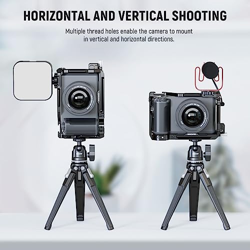 NEEWER ZV-E1 Camera Cage with HDMI Cable Clamp, NATO Rail 3/8" ARRI Locating Holes 1/4" Threads, Arca Type Base, Metal Video Rig Compatible with Sony ZV-E1 Compatible with DJI RS RSC, Black, CA025