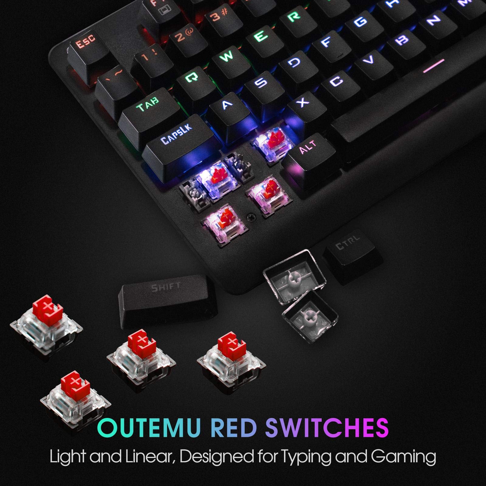 E-YOOSO Mechanical Keyboard K600 Red Switches 104 Keys Gaming Keyboard 9 Modes LED Backlit Rainbow USB Wired Keyboard for Desktop Computer Laptop Windows PC