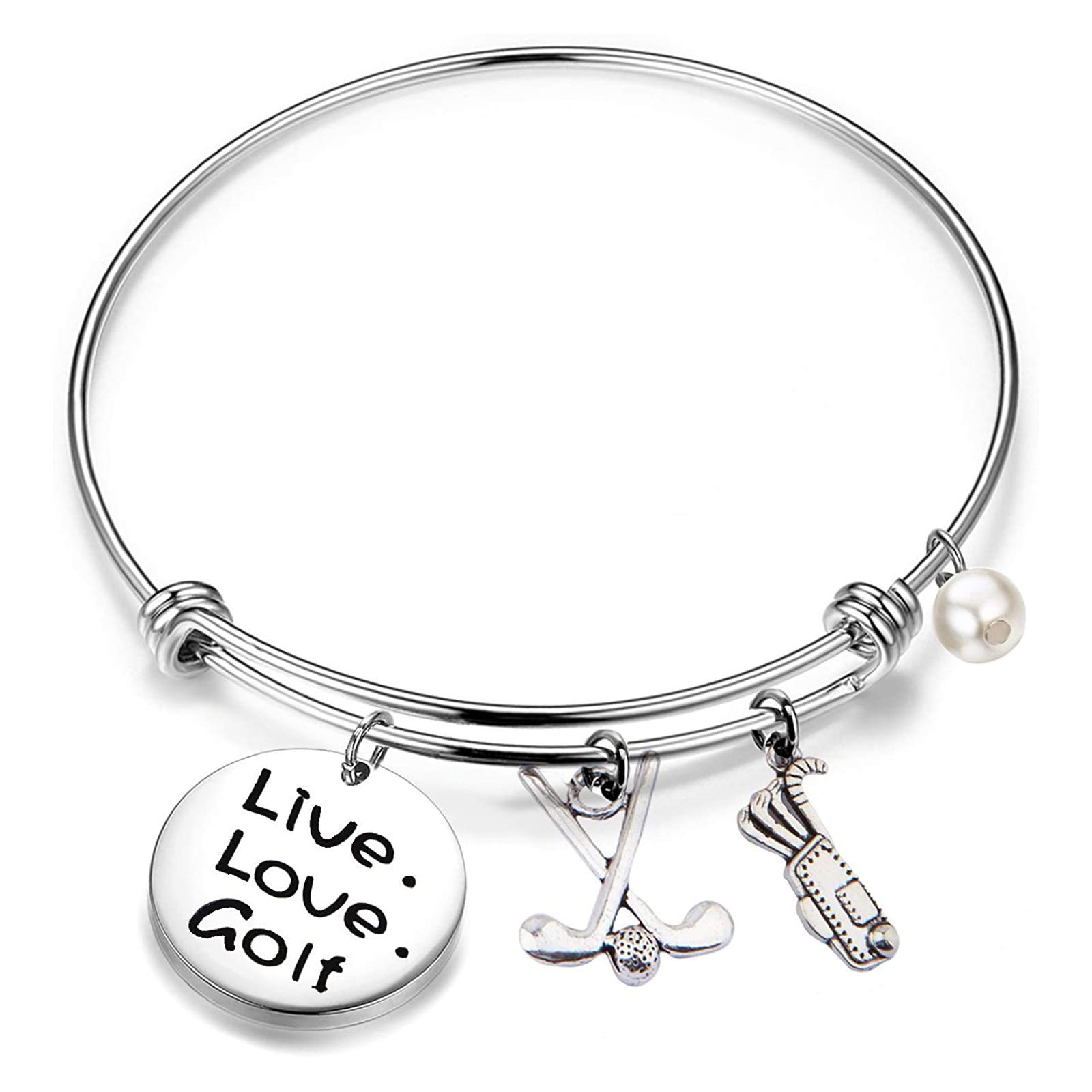 FEELMEM Golf Bracelet Live Love Golf Expandable Charm Bracelet Golf Jewelry Gift for Golf Lover/Golf Club/Golf Team(silver)