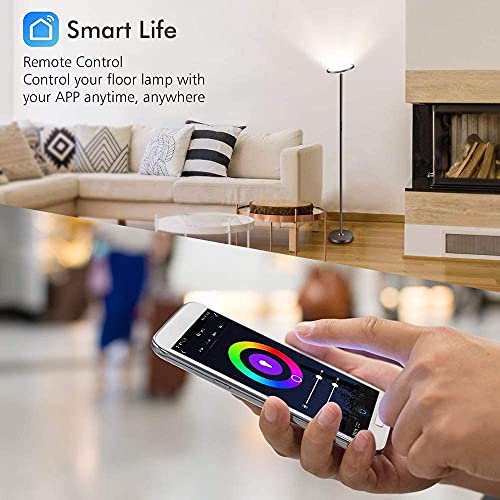 Floor Lamp, Super Bright RGBW Smart WiFi LED Floor Lamp for Reading, Dimmable Torchiere, for Living Rooms Bedrooms, for DIY, Compatible with Alexa & Google Home, Black, 25W