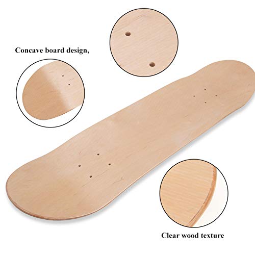 FastUU Skateboard Deck, Eco-Friendly Maple Wood Skateboard Double-Warped Skateboard Deck Concave Board Accessory, with Clear Wood Texture, for Skate Scooter