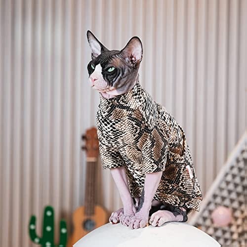 Sphynx Hairless Cat Clothes Spring Summer Limited Edition Snake Skin Pattern Cotton T-Shirts Elasticity Turtleneck Pet Clothes for Cat (M (6-7.7lbs), Golden Skin)