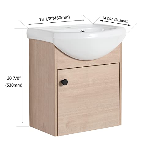 Yoluckea 18 Inch Bathroom Vanity Set Small Bathroom Vanity,Bath Vanity with Ceramic Sink Single Bathroom Vanity Cabinet for Small Space,Bathroom Vanity and Sink Basin,1 Door (Brown-20.9''H)