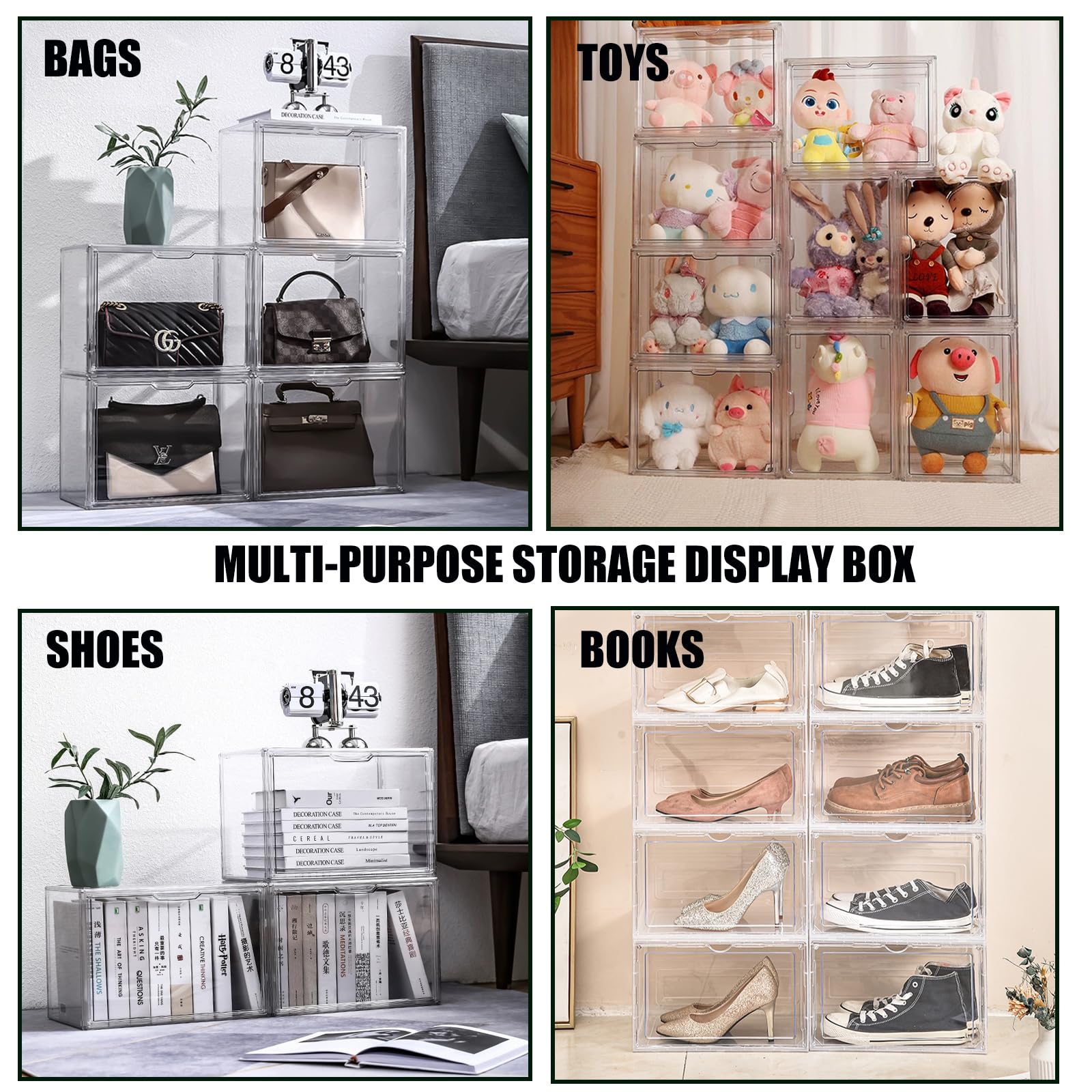 Rgqphantom 1pack Shoe Storage Box,Stronger Shoe Box with Magnetic Door for Sneaker Display,Easy Assembly,Shoe Box Clear Plastic Stackable,Transparent (1 pack)