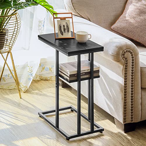 Yoobure C Shaped End Table, Side Table for Couch and Bed, Small Side Table for Small Spaces, Living Room, Bedroom, Rustic Snack Table