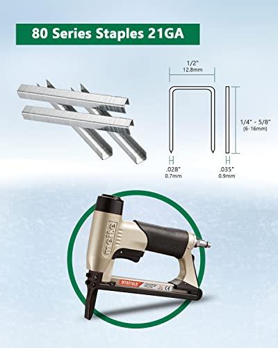meite MT8016LN Pneumatic Upholstery Stapler 21 Gauge 80 Series 1/2-Inch Crown 1/4" to 5/8" Length Air Fine Wire Stapler Gun with Long Nose