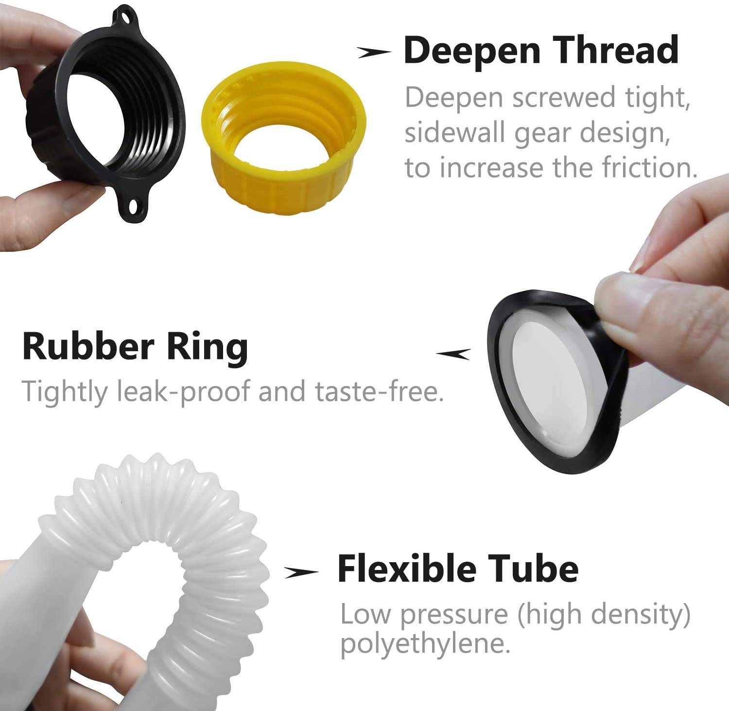 Gas Can Replacement Spout Kit, Flexible Pour Nozzle with Gasket, Stopper Caps, Collar Caps, Stripe Cap, Spout Kit for Water Jugs and Old Can (4-Pack)