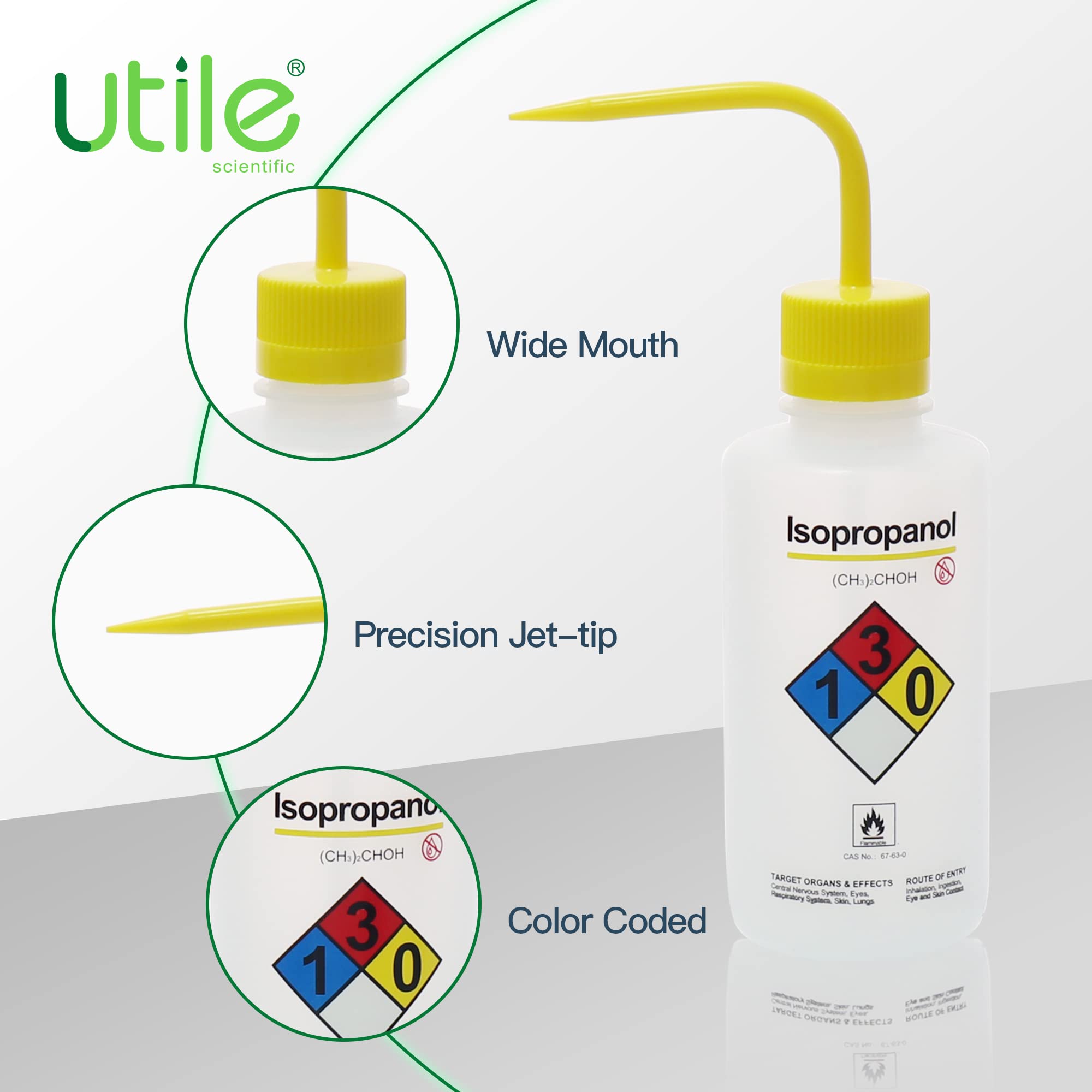 Utile Isopropanol Self-Venting Safety Wash Bottles, 4pcs of Vol.500ml, Narrow Mouth Squeeze Bottle, LDPE Material with PP Material Closure, 5511.0471.4