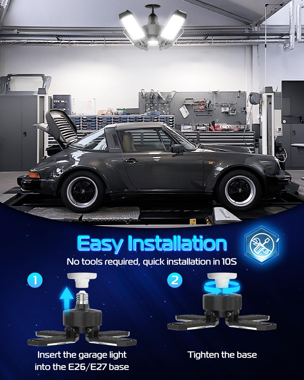 Garage Light - 2PACK 130W 13000LM Deformable 4+1 Panel LED Garage Light with LED Transformer, E26/27 Base, 6500K Daylight White Garage Lights Ceiling LED for Garage, Factory, Warehouse, Storage Room